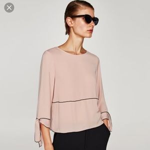 Zara | Tops | Zara Pink Blouse With Black Piping New With Tags | Poshmark